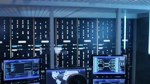 Technical Controller Working His Workstation Multiple Stock Footage ...