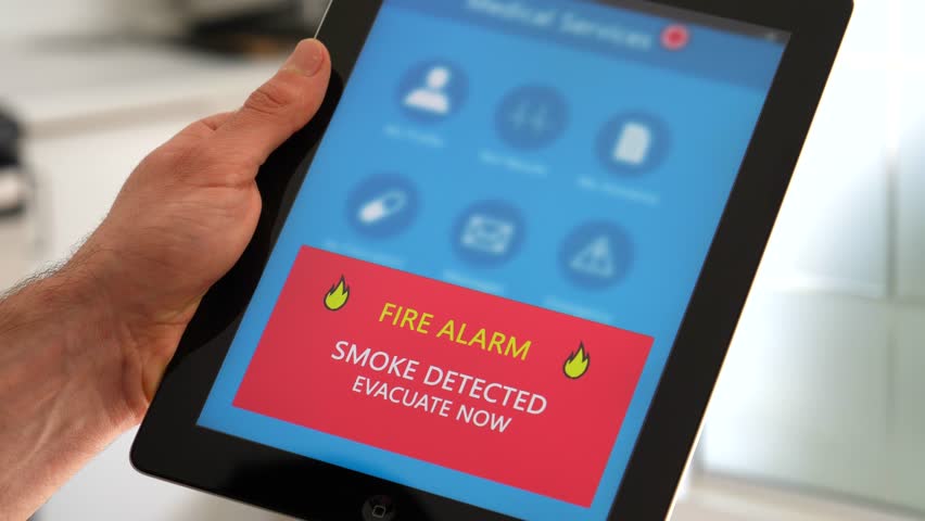 Fire Alert Showing On Tablet 스톡 동영상 비디오(100% 로열티 프리) 26314505 ...