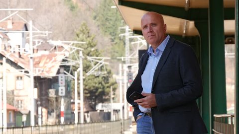 Salesman Stand Railway Station Waiting Business Stock Footage Video ...