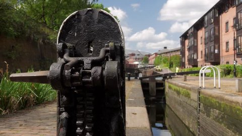 Canal Lock Gate Mechanism Windlass Used Stock Footage Video (100% ...