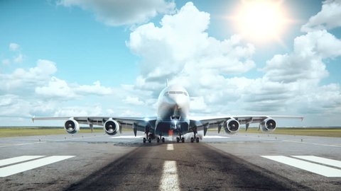 Big Airplane Landing Front View Clouds Stock Footage Video (100% ...