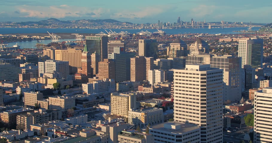 aerial shot oakland city california sunserise Stock Footage Video (100% ...