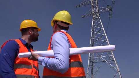 Electric Tower Distribution Foreman Engineer Men Stock Footage Video ...