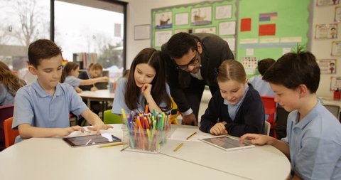 4k Elementary School Teacher His Pupils Stock Footage Video (100% ...