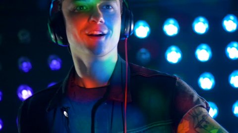 Portrait Young Dj Smiling Dancing Closeup Stock Footage Video (100% ...