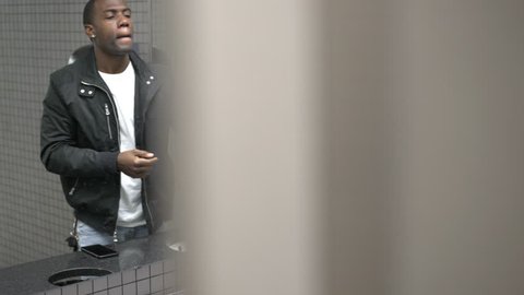 Man Drying Hands After Washing Public Stock Footage Video (100% Royalty ...