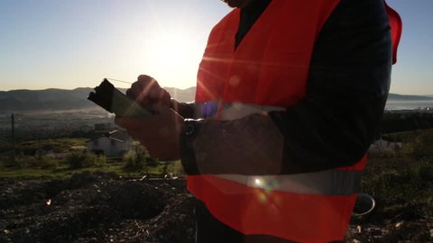 Worker Surveyor Performing Geodesic Measurements On Stock Footage Video ...