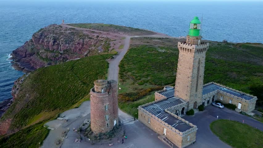 cap frehel lighthouse aerial view peninsula Stock Footage Video (100% ...