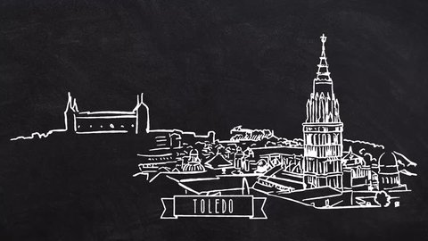 Toledo Skyline Self Drawing Lines Hand Stock Footage Video (100% ...