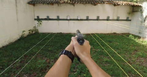 Pistol Handgun Weapon Hand First Person Stock Photo 485140828 ...