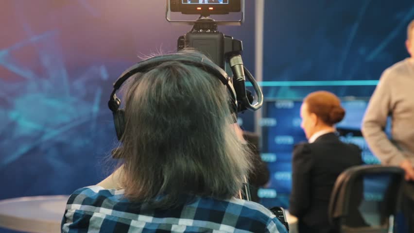 tv operator install video camera shooting Stock Footage Video (100% ...