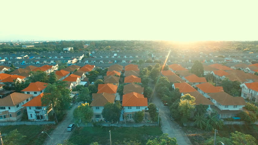 aerial view home village sun light Stock Footage Video (100% Royalty ...