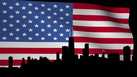 Chicago Skyline Rippling American Flag Animation Stock Footage Video ...