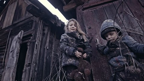 Hungry Homeless Children Near Ruins Stock Footage Video (100% Royalty ...