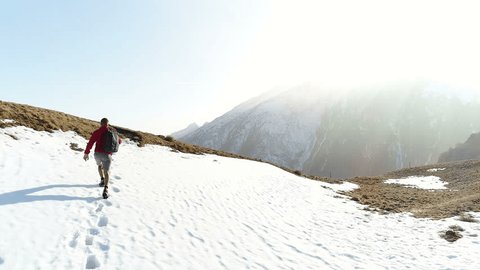 Tracking Shot Hiker Walking On Mountain Stock Footage Video (100% ...