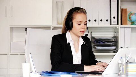 Friendly Female Helpline Operator Headphones Call Stock Footage Video ...