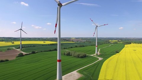 aerial view summer countryside wind turbines Stock Footage Video (100% ...
