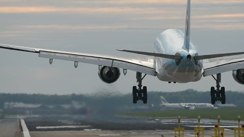 Airplane Landing Runway Sunset Back View Stock Footage Video (100% ...