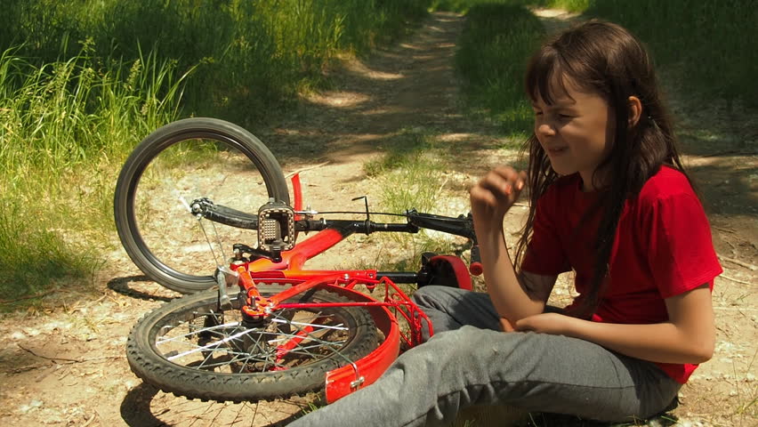 child's pain fall bicycle emotions girl Stock Footage Video (100% ...