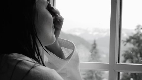 Woman Crying Looking Out Window Rain Stock Footage Video (100% Royalty ...