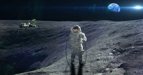 Astronaut Jumping On Moon