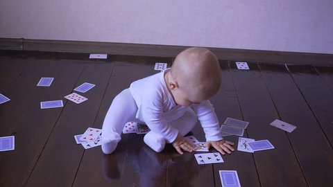 Newborn Baby Plays Playing Cards Room Stock Footage Video (100% Royalty ...