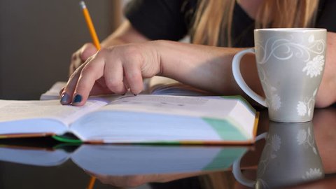 Student Makes Note Notebook Reading Book Stock Footage Video (100% ...