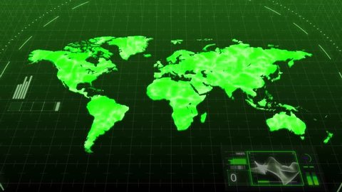 Futuristic Green Digital World Map Hud Stock Footage Video (100% ...