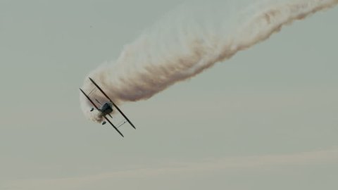 Dramatic Shot Classic Biplane Flying Towards Stock Footage Video (100% ...