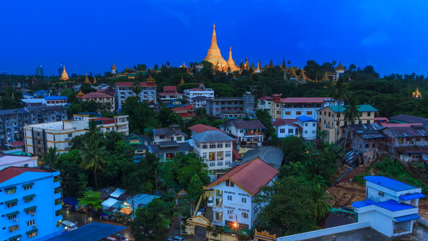 Shwedagon Pagoda Over Yangon Cityscape Stock Footage Video (100% ...