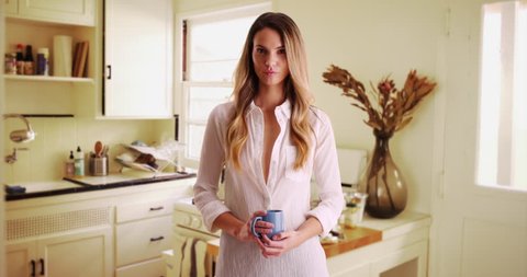 Portrait Attractive Female Millennial White Button Stock Footage Video ...