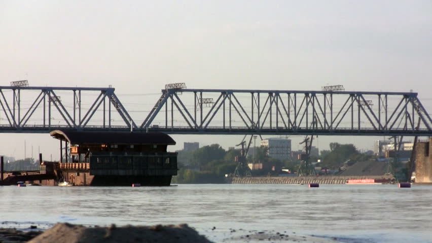 Barge Under the Railway Bridge Stock Footage Video (100% Royalty-free ...