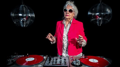 Amazing Dj Grandma Disco Setting This Stock Footage Video (100% Royalty ...