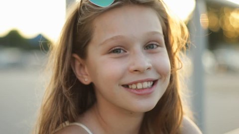 Portrait Young Girl Looking Into Camera Stock Footage Video (100% ...