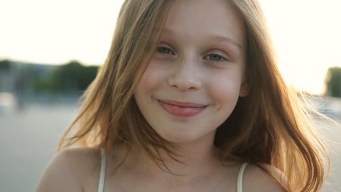 Portrait Young Girl Looking Into Camera Stock Footage Video (100% ...
