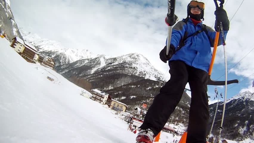 skier goes down on mountain slope Stock Footage Video (100% Royalty ...