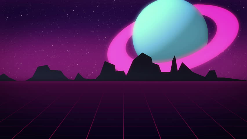 Retro Futuristic Background with Planet Stock Footage Video (100% ...