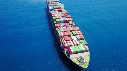 Mega Container Ship Sea Aerial Footage Stock Footage Video (100% ...
