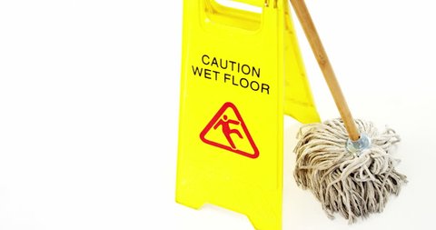 Mop Wet Floor Caution Sign Against Stock Footage Video (100% Royalty ...