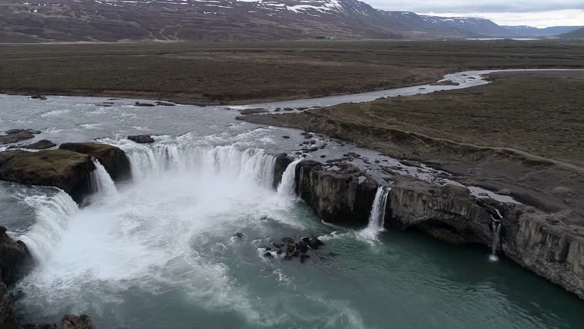aerial footage godafoss waterfall northern iceland Stock Footage Video ...
