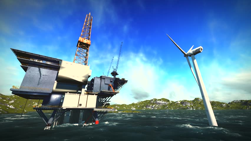 oil rig platform wind turbines off Stock Footage Video (100% Royalty ...