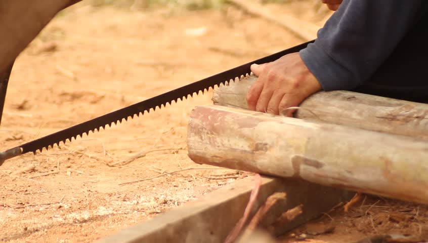 Man Uses Hand Saw and Stock Footage Video (100% Royalty-free) 2879182 ...