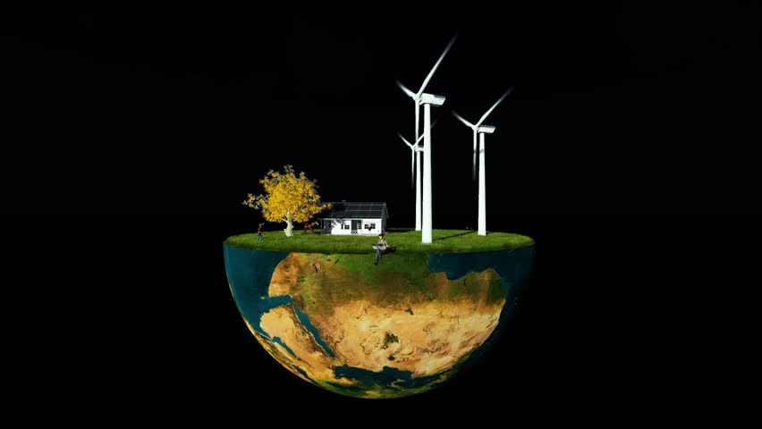 earth globe holding wind turbines happy: video de stock (totalmente ...