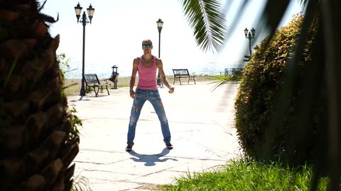 Young Happy Guy Dancing On Waterfront Stock Footage Video (100% Royalty ...