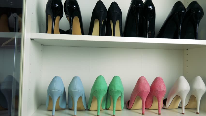 high heel shoes on shelves black Stock Footage Video (100% Royalty-free ...