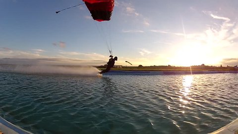 Skydiver Landing Over Water Pond Sunset Stock Footage Video (100% ...