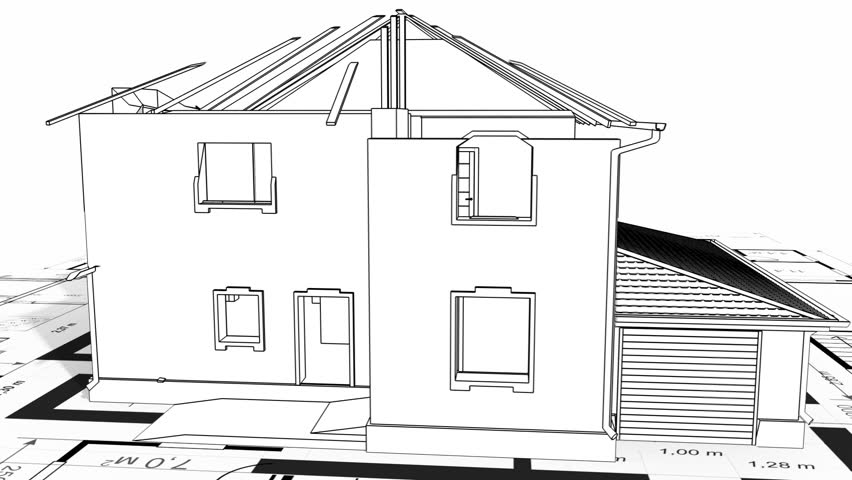 Construction of Residential House, Wireframe Stock Footage Video (100% ...