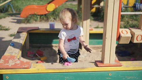 Adorable Baby Play Sand Sandbox On Stock Footage Video (100% Royalty ...