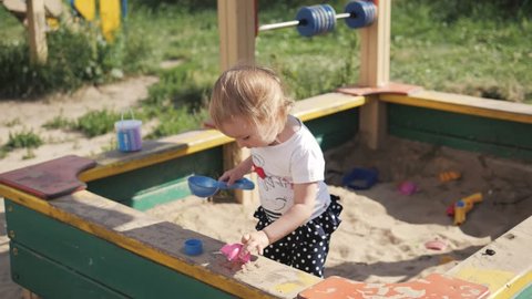 Adorable Baby Play Sand Sandbox On Stock Footage Video (100% Royalty ...