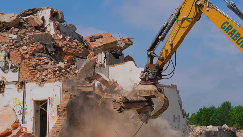 house destroyed using bulldozer bucket breaks Stock Footage Video (100% ...